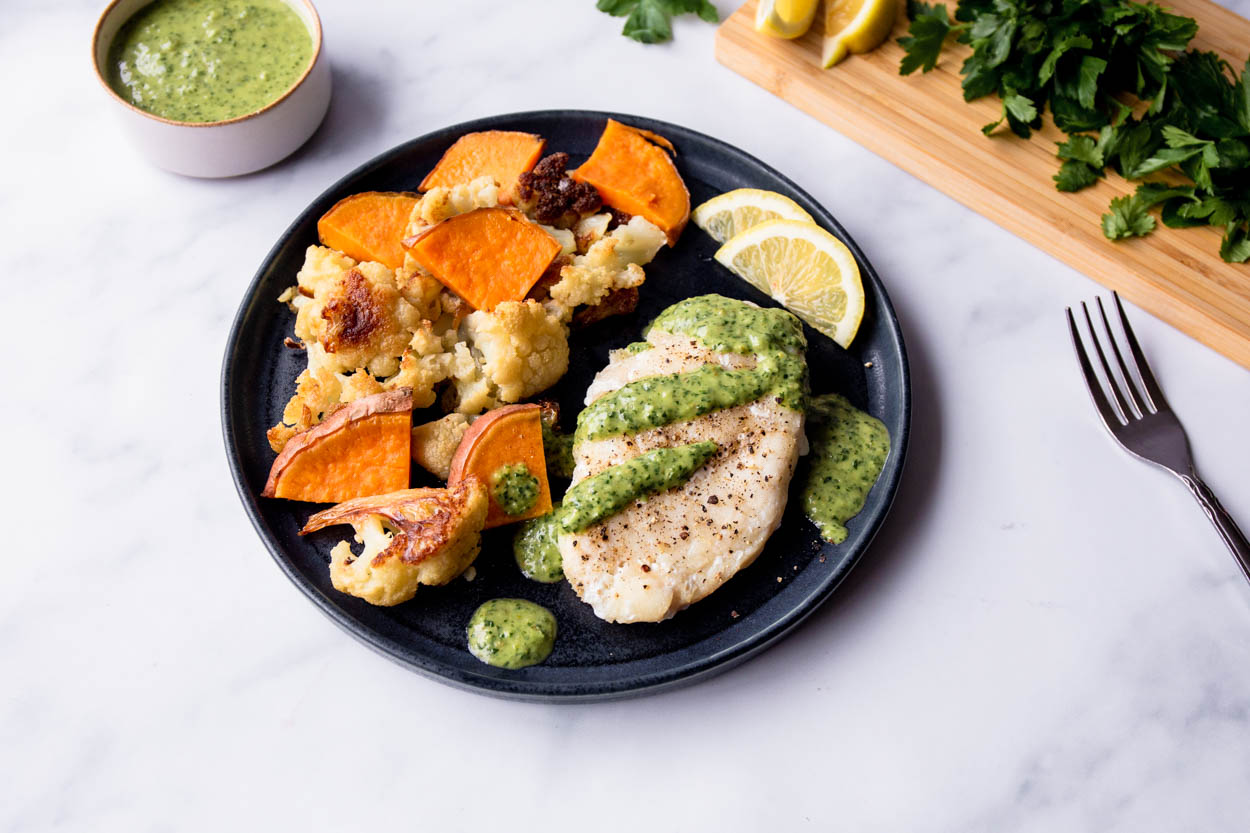 Sheet Pan Roasted White Fish with Chimichurri | Cook Smarts